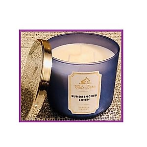 White Barn Bath & Body Works 3-Wick Scented Candle in SUNDRENCHED Linen