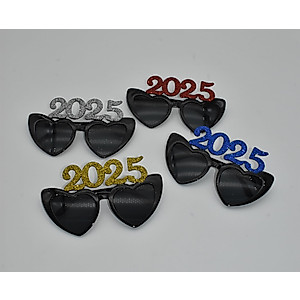 CRAWPROP 4PCS Glitter 2025 Plastic Eyeglasses Heart designs Happy New Year's Eve Glasses Party Decorations Graduation 2025 Party Photo Props Supplies