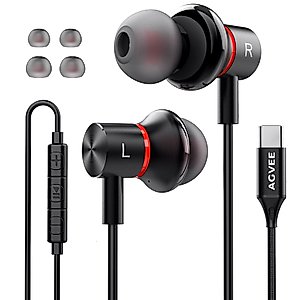 AGVEE 32Bit 384Khz Digital USB-C Headphones, Type-C Earbuds Noise Cancelling in-Ear Wired Earphone with Mic for Samsung S21 S20, Note 20 10, iPad Pro 2020 2018, Pixel 5 4 3 2 XL, Black