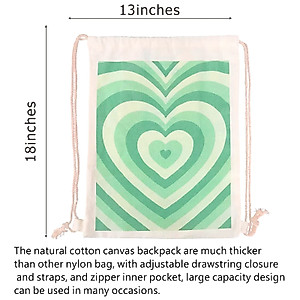 MOSITU Heart Drawstring Backpack Cotton Canvas Drawstring Bag for Women Gift Gym Draw String Bag Aesthetic Heart Backpack Sport Sack Bag Beach Travel Sackpack