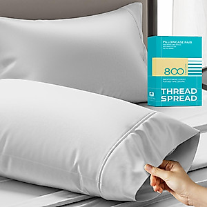 THREAD SPREAD 100% Egyptian Cotton Pillow Cases - 800 Thread Count Pillow Cases Queen/Standard Size Set of 2, Soft & Breathable Extra Long Staple Sateen Weave Cotton Pillow Covers for Bed - Silver