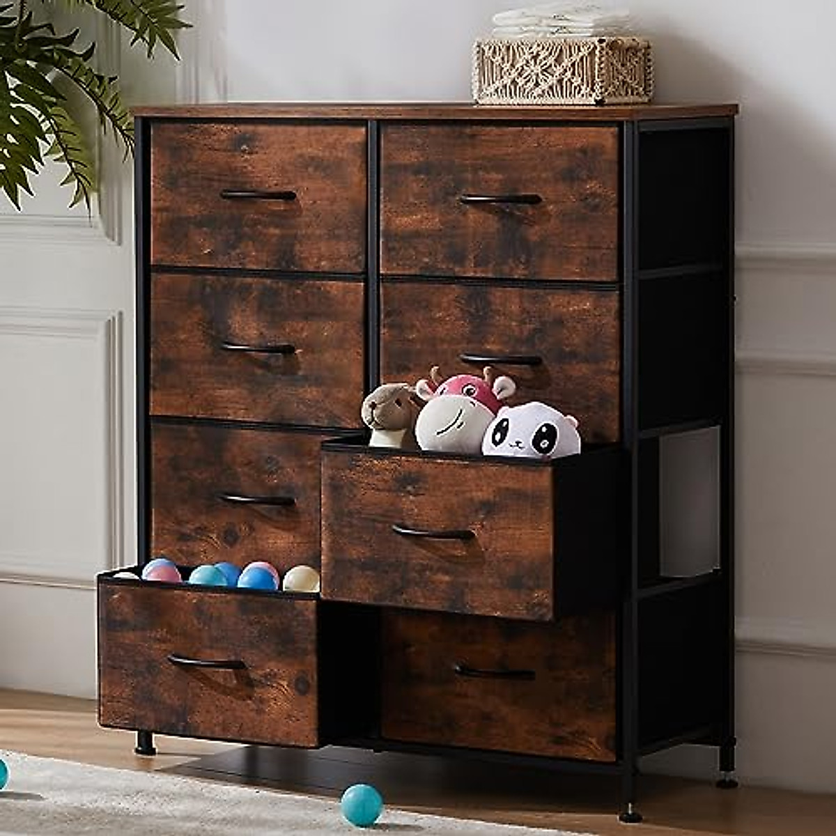 Dresser for Bedroom, Drawer Dresser Organizer Storage Drawers Fabric Storage Tower with 8 Drawers, Chest of Drawers with Fabric Bins, Steel Frame, Wood Top for Bedroom, Kids Room,Closet, Entryway