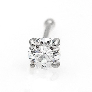 Solid 14Kt Gold Moissanite Stud Nose Ring - 22G Nose Bone Stud - Ball End Nose Ring - April Birthstone Nose Stud-NBWG-MNT3