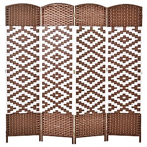 HOMCOM 6ft 4-Panel Diamond Weave Folding Room Divider with Freestanding Folding Screen & Stylish Wicker Material