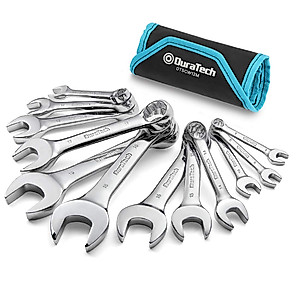 DURATECH Stubby Combination Wrench Set, Metric, 12-Piece, 8-19mm, 12 Point, CR-V Steel, with Rolling Pouch