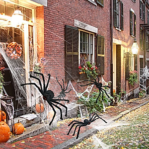 Halloween Spider Web Decoration Outside 16ft + Giant Spider 35" + Stretchy Dense Spider Silk Rope and 2 Small Spiders Triangular Huge Spider Web for Yard Outdoor