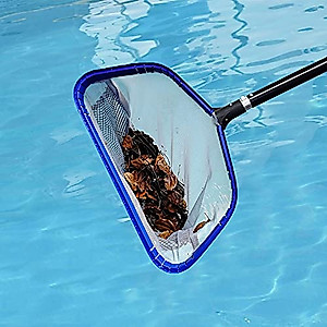 POOLWHALE Pool Leaf Rake with Double Layer Deep-Bag, Professional Skimmer Heavy Duty Mesh Net, Commercial Size(Plastic Tab at The Bottom for Assisting When You Empty The Net)