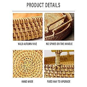 Rattan Tray Wicker Tray for Coffee Table Bread Baskets with Handle for Serving Food Crackers Snacks 11 Inch Round