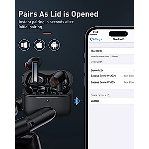 Baseus Wireless Earbuds, Active Noise Cancelling Bluetooth 5.2 Earbuds with 4 ENC Mics & Wireless Charging Case, 38ms Low Latency 30H Playtime Bluetooth Headphones for iPhone and Android(Bowie M2+)