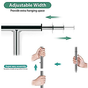 DRM Heavy Duty Collapsible Garment Rack, Clothing Rack, Robust Hanging Rail, for Coats, Shirts, Dresses, Scarves, Bags with Adjustable Clothing Hanging Arm on Wheels