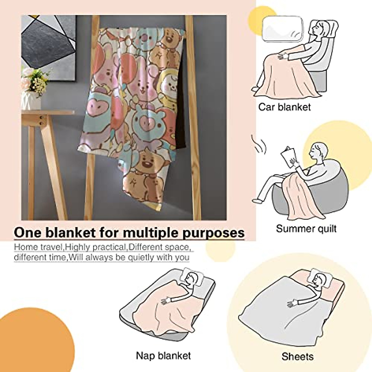 LOSVORF Bt Cartoon Blanket 21 Throw 50"X60" J-Hope Jimin Blankets Sofa Army Blankets Christmas Blanket Gift Flannel Blankets Quilt Blankets for Living Room Bedroom