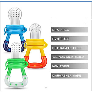 PandaEar Baby Fresh Fruit Food Feeder Pacifier (3 Pack) |Training Massaging Toy Teether| Food Grade Soft Safe BPA-Free Silicone Pouches| Babies Toddlers Infants Kids