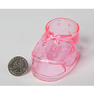 Pack of 24 Clear Pink Plastic Baby Booties Baby Shower Favors - Baby Girl Booties for Baby Shower Decorations and DIY Craft Projects (Size: 3" L x 1-3/4" W)