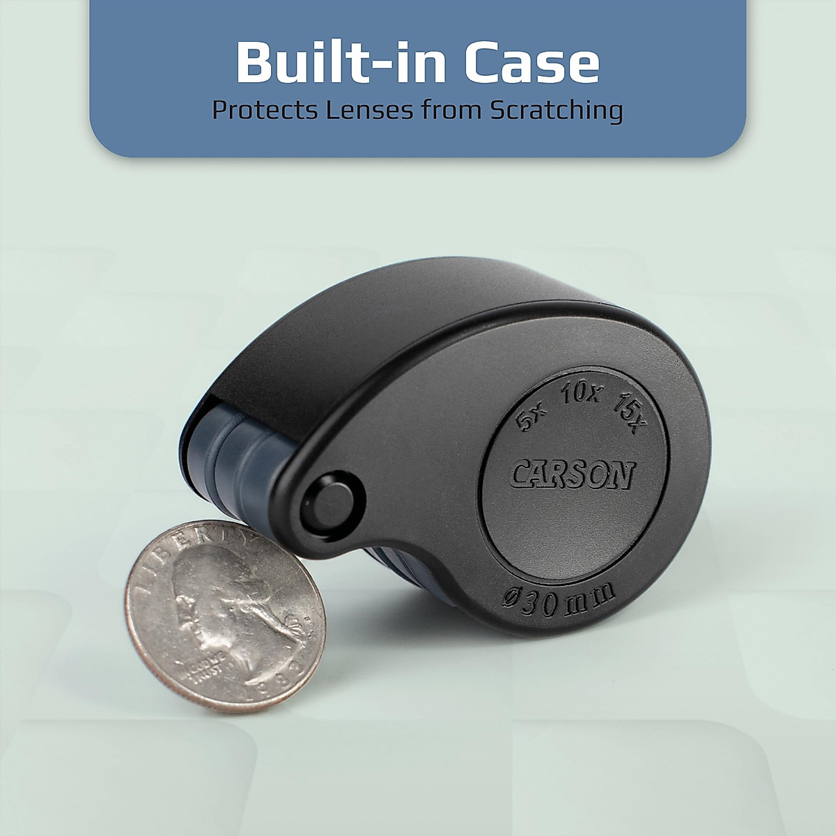 Carson TriView 5x/10x/15x Folding Loupe Magnifier with Built-in Case (TV-15), Black