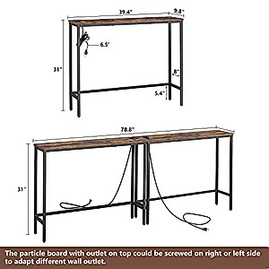 ELYKEN Console Tables for Entryway with Power Outlet, Narrow 39.4”Long Sofa Table for Living Room, Entrance Foyer Hallway Table, Behind Couch Table Skinny, Home Essential Decor