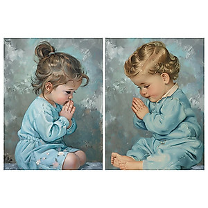 2 Packs 5D Diamond Painting Art Praying Angel Babies Kids Boy and Girl Full Drill Square Beads Diamond Painting Kits for Adults Crystal Gems Wall Art 30x40cm