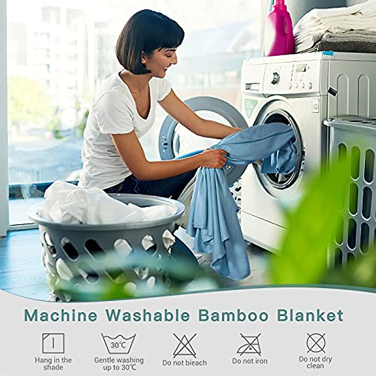 Cooling Bamboo Blankets, Queen Size Breathable Travel Summer Cool Blankets for Hot Sleeper Night Sweat,Cozy Soft Cold Throw Lightweight for Bed Couch All-Season Uses, 79"x86", Blue