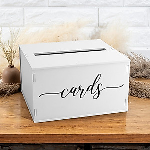 Wooden Wedding Card Box with Slot | Wedding Decorations for Reception, Card Box for Wedding Gifts & Money | Rustic Card Box with Lid | Baby Shower, Bridal Shower, Graduation Card Box - White