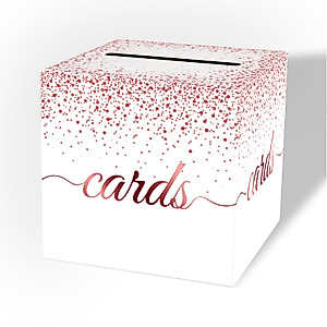 White and Rose Gold Card Box, Bride Gift Card Box, Birthday Party Gift Card Receiving Box, for Birthdays Party, Wedding Receptions, Bridal and Baby Showers, Graduations, Retirements, Anniversaries