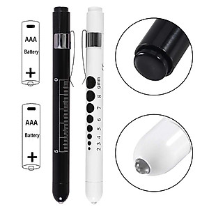 Aokin Pen Light with Pupil Gauge, Reusable LED Penlight Medical for Doctor Nurse Diagnostic etc, White Light, Black and White