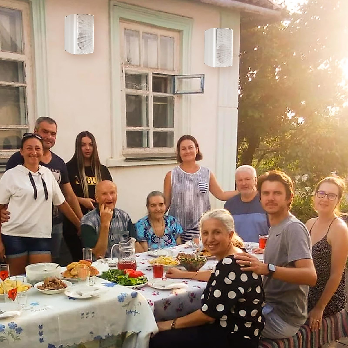 STUDIOFINIX 6.5 Inches Indoor Outdoor Bluetooth Speakers Waterproof Wired Wall Mount Active Speakers 400 Watt for Patio Garage,Deck,Backyard (White)