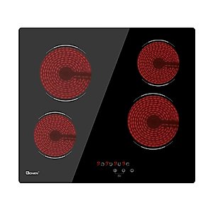 Electric Cooktop 24",220V~240V Built-in 4 Burners Ceramic Cooktop with Hard Wire, 6000W Touch Control Glass Cooktop, 24 Inch Electric Stove Top,Hard Wire(No Plug)