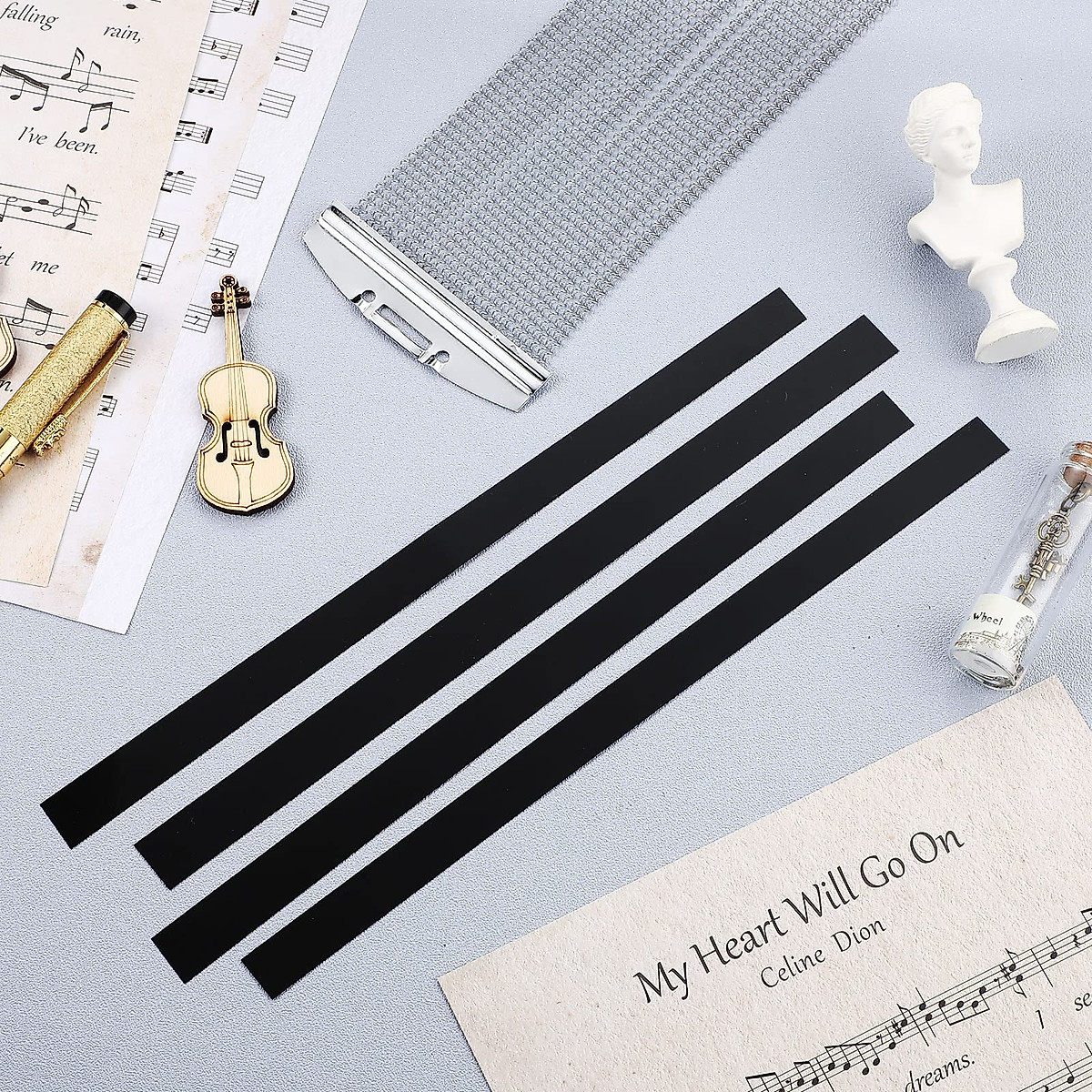 4 Pcs Polyester Film Straps Black Snare Wire Snare Drum Wire Snare Strip Snare Wire Trapping Kit Snare Wire Belt for 14 Inch Snare Drum