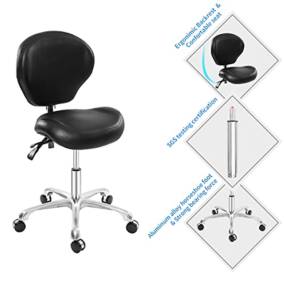 AJORAH Rolling Chair Stool with Backrest and Wheels,Adjustable Stool for Studios, Dental, Shop,Offices, Salons and Counters