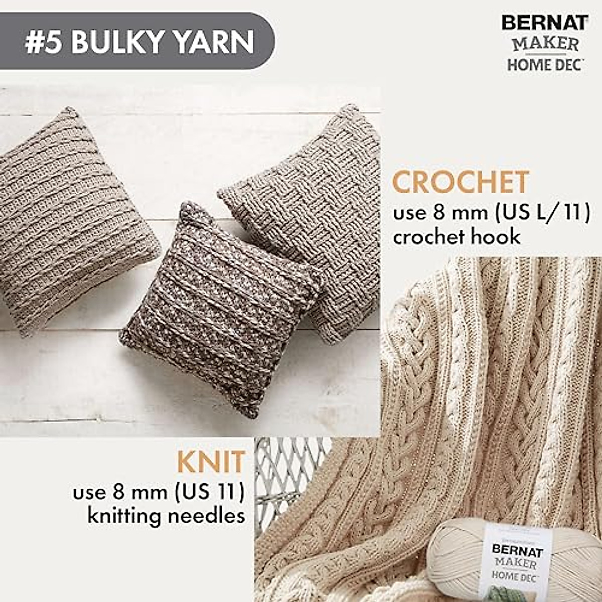 Bernat Maker Home Dec Aqua Yarn - 2 Pack of 250g/8.8oz – 72% Cotton, 28% Nylon - #5 Bulky - 317 Yards – Easy Yarn for Knitting, Crocheting, Crafts & Amigurumi