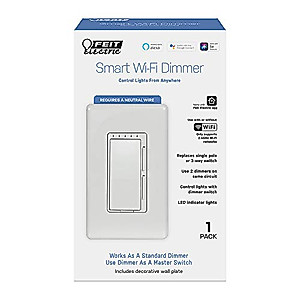 Feit Electric DIM/WiFi Neutral Wire Required for Installation, Compatible with Amazon Alexa and Google Assistant, Smart Dimmer Light Switch, White, Model:DIM/WiFi