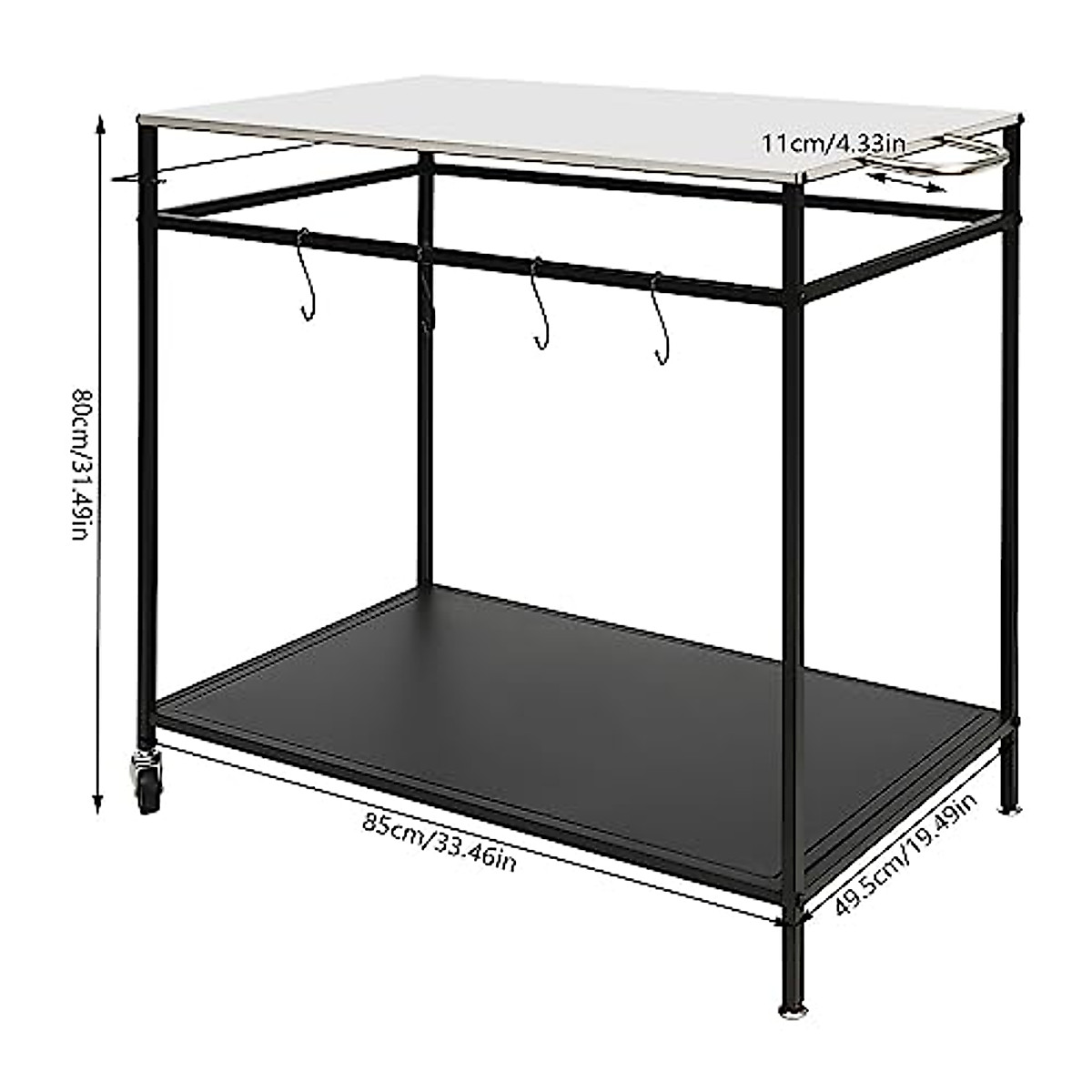 CNCEST Outdoor Grill Cart, Double-Shelf Movable Cooking Table, Outdoor Dining Cart with Storage and on Wheels, Stainless Steel Tray Kitchen BBQ Food Prep Table for Grill,Dining Cart Table-Silvery