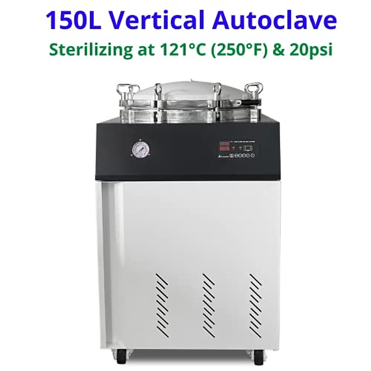 SH Scientific New 150L Vertical Autoclave. Glassware, Mushroom Grain and Culture Media Sterilization. Quicker Cycle. Advanced Pressure Gauge Display (PSI). 20psi at 121℃. Commercial and lab use. 220V