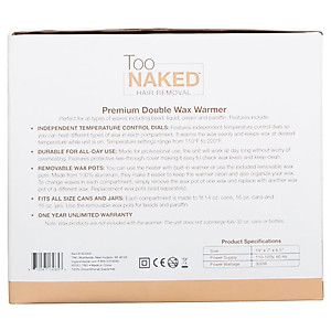TOO NAKED HAIR REMOVAL Premium Double Wax Warmer, Dual Hair Removal Paraffin Wax Warmer with Adjustable Temperature Controls