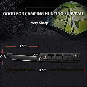 NedFoss Pocket Knife, 8'' Tanto Hunting Folding Knife with Glass Breaker, Slingshot, Pocket Clip, Survival Knife for Emergency Rescue Situations, Home Improvements, Cool Knives for Men