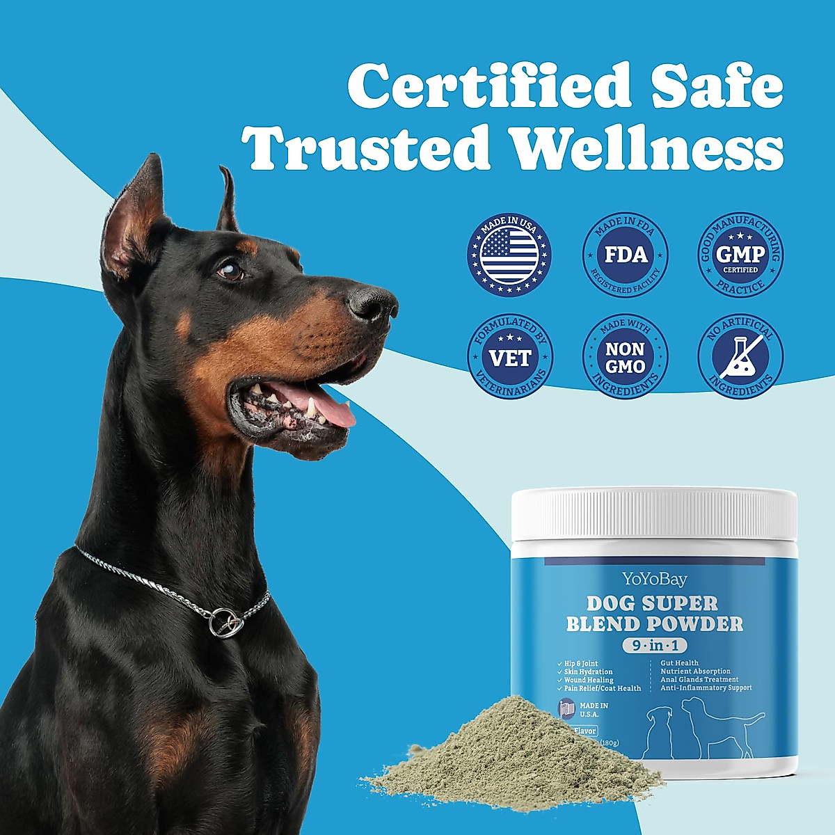 Supplements for Dogs, Dog Supplements Super Blend Powder 9 in 1, Vitamins for Dog, with Iceland Fish Powder, Support Gut Health, Hip and Joint, Multivitamin Support, 6.35oz, Fish Flavor