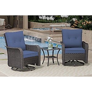 ASJMR 3 Pieces Patio Swivel Rocker Wicker Chairs-Outdoor Swivel Rocking Chairs with 1 Rattan Coffee Table 2 Thickened Cushions Outdoor Furniture Conversation Sets for Patio Porch Garden