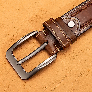 HOLMANSE Italian Full Grain Leather Casual Jean Belt Men Genuine Real Leather Western Golf Cowboy Belt Gift Box Packaging