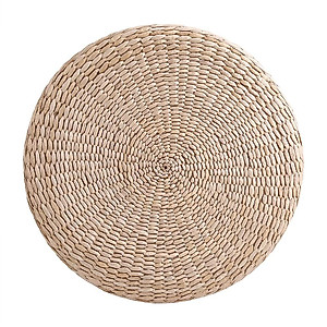 GOTOTOP Tatami Cushion Straw Seat Cushion Pad Handmade Straw 15.4inch Dia Woven Straw Flat Seat Pillow for Yoga Soft Round Pouf Tatami Knitted Floor Mat Garden Dining Room Home Decor Outdoor
