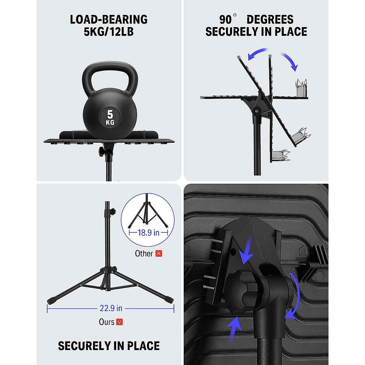 Donner Sheet Music Stand with Light, DMS-1 Portable Metal Music Stand, Tabletop Music Book Stand for Guitar, Ukulele, Violin Players