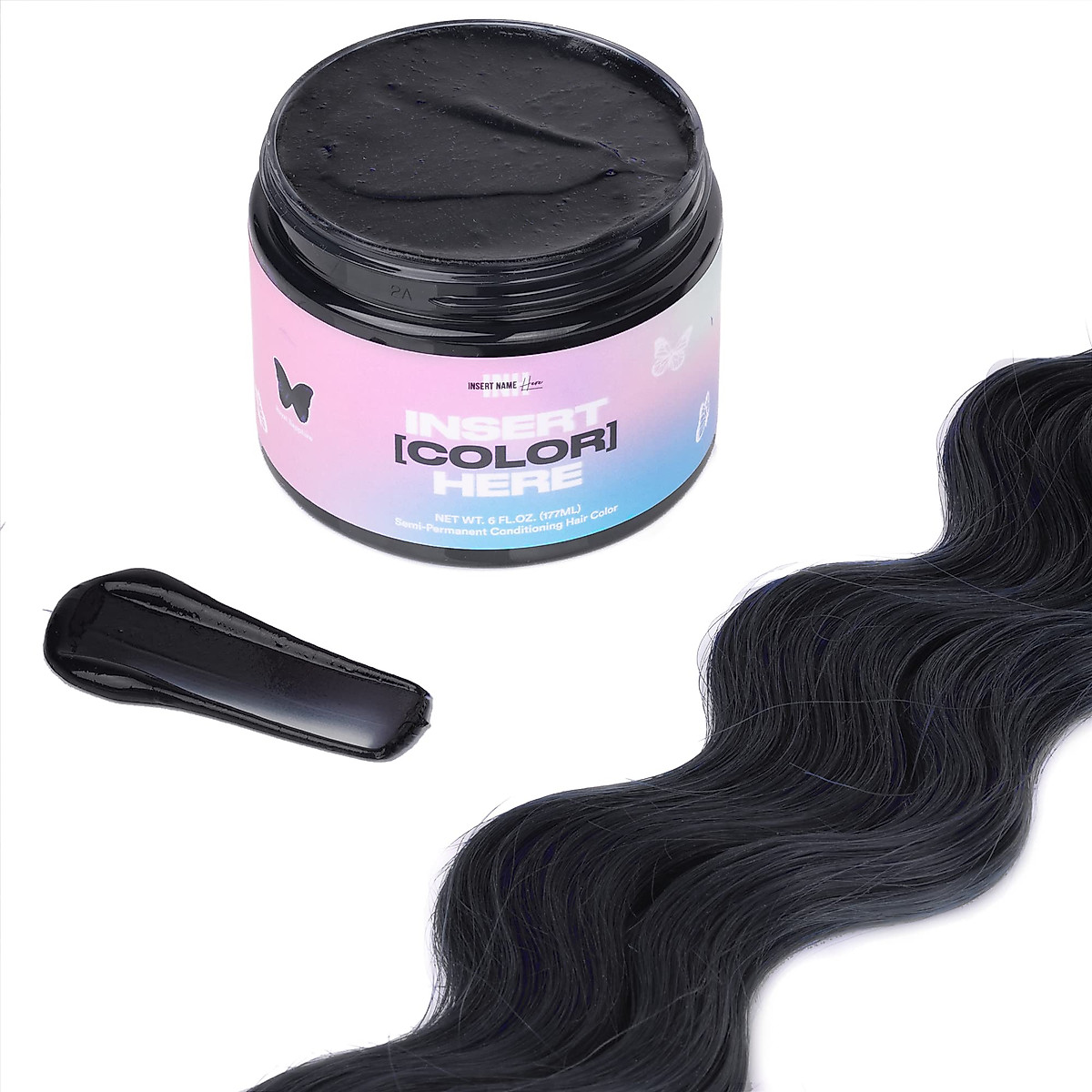 INH Semi Permanent Hair Color Black Onyx, Color Depositing Conditioner, Temporary Hair Dye, Tint Conditioning Hair Mask, Safe, Black Hair Dye - 6oz