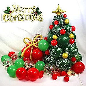 100 Pcs Christmas Red Green Balloons 12 Inch Red Green and White Latex Balloons with 65ft Ribbon for Christmas Birthday Baby Shower Party Decorations