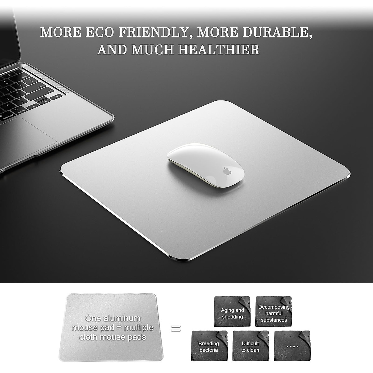 TERRATUTOR Aluminum Mouse Pad with Non-Slip Rubber Base and Micro Sand Blasting Alloy Surface for Fast and Accurate Control | Silver