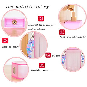 Cute Water Bottles with Straws,Creative Kawaii Popsicle Ice Cream Drink Water Bottles, Leakproof Plastic Transparent Water Jug 300ml Suitable for Kids Adults (pink)