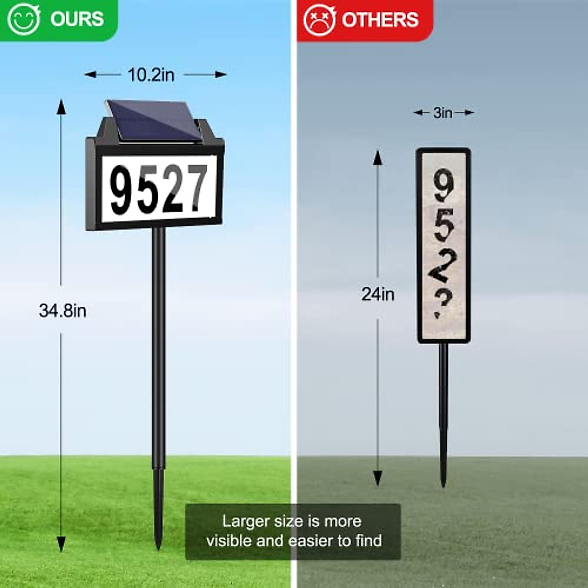 Modern Solar Address Sign, House Numbers for Outside Rechargeable LED Illuminated Lighted Address Signs with Waterproof Cover Mailbox Numbers Plaque 3 color temperature for Street Yard Garden Driveway
