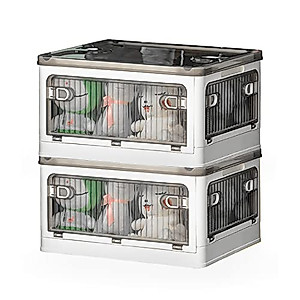Tokokimo 21 Qt Collapsible Storage Bins, Five Doors Plastic Foldable Box for Craft Organizers, Stackable Storage Bins With Wheels, Storage Box for Make Up, Small, White(15*11*9 in, 5 Gallon),2 Pcs