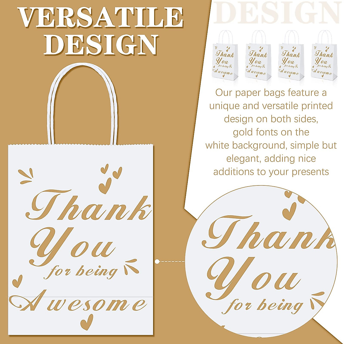 PerKoop 24 Pieces Employee Appreciation Gift Bags Bulk Thank You for Being Awesome Gift Bags with Handles Kraft Housekeeping Week Gifts for Colleague Employee Nurse Coworker Teacher(White)