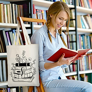 Sweetude 12 Christmas Canvas Book Tote Bags Bulk Club Gifts Aesthetic Book Lovers Librarian Bookish Readers Gifts