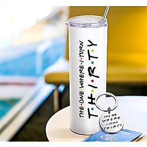 30th Birthday Gifts For Her 30th Birthday Gifts For Women 20oz Skinny Travel Tumbler Happy 30 Year Old Bday Presents For 1993 Born Woman Female Friend Sister White Turn Thirty Wine Cup With Keychain