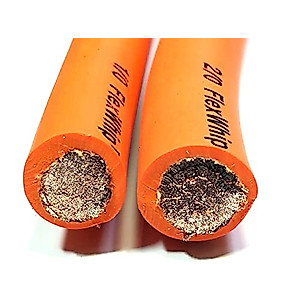 Battery Cable Pure Copper Orange Flex Whip Power Wire 1/0 or 2/0 Gauge AWG (2/0 Flex Whip(450A) 50 FT)