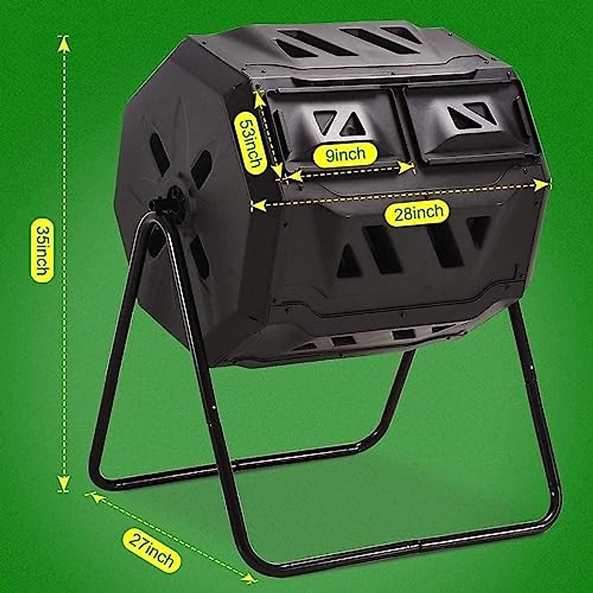 Compost Bins Outdoor 43 Gallon Garden Compost Tumbler Bin ｜ Extra Wide Dual Chamber with 360 Degree Rotating Composter Food Waste Bin ｜Outdoor Aerating Waste Bin Composting Tumbler